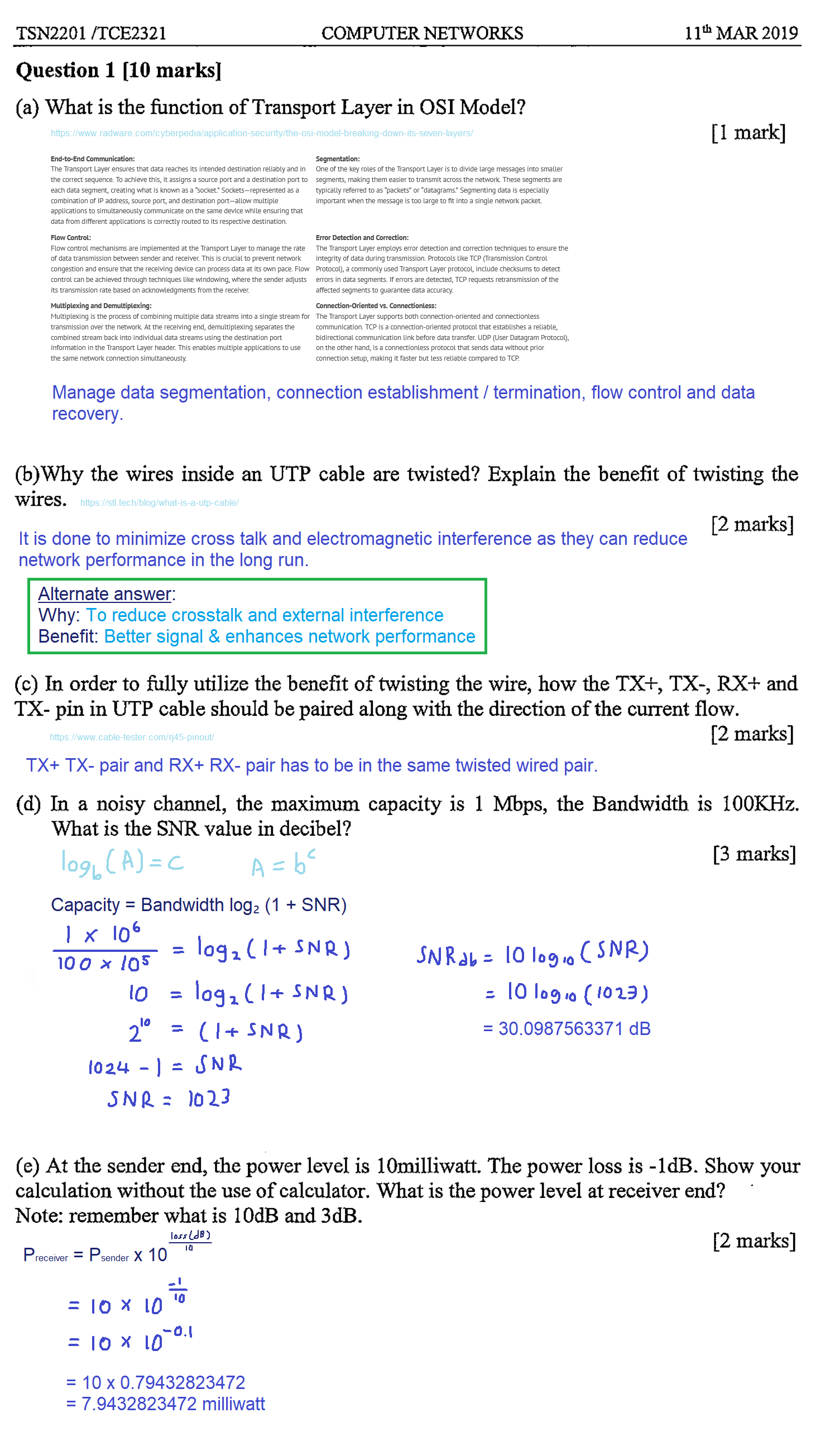 Exam questions - TSN 2201